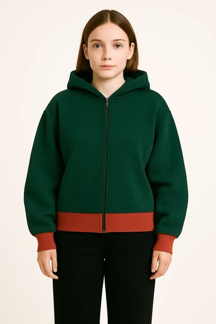 Oversized Dark Green Zip-Up Hoodie with Rust Contrast Hema – The ...